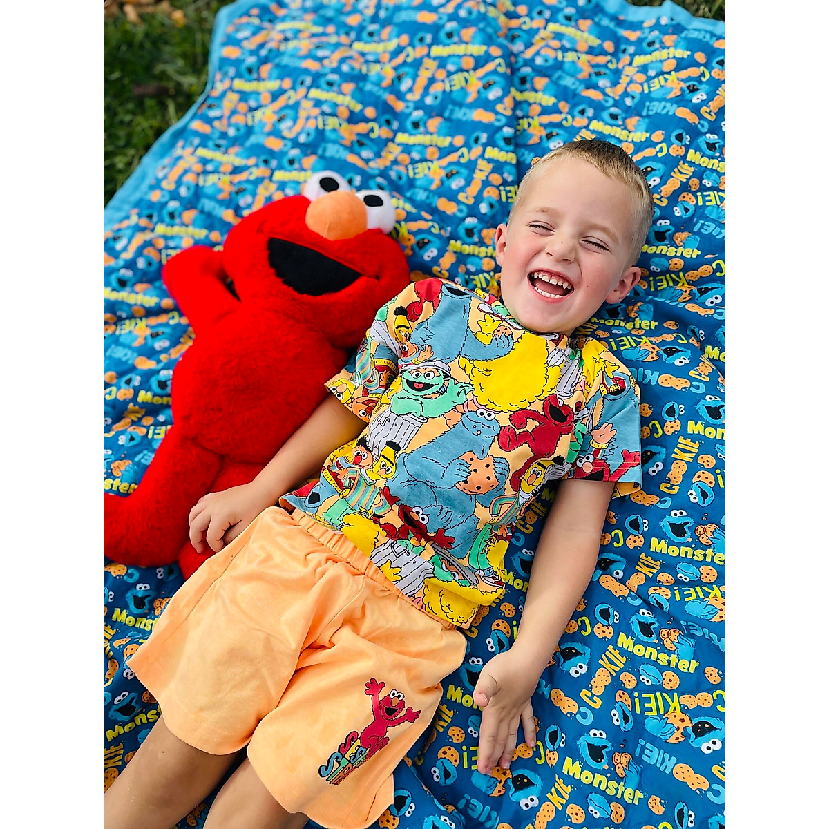 Sesame Street Elmo Cookie Monster Big Bird Toddler Boys T-Shirt and Shorts Outfit Set Multicolor/Orange 5T