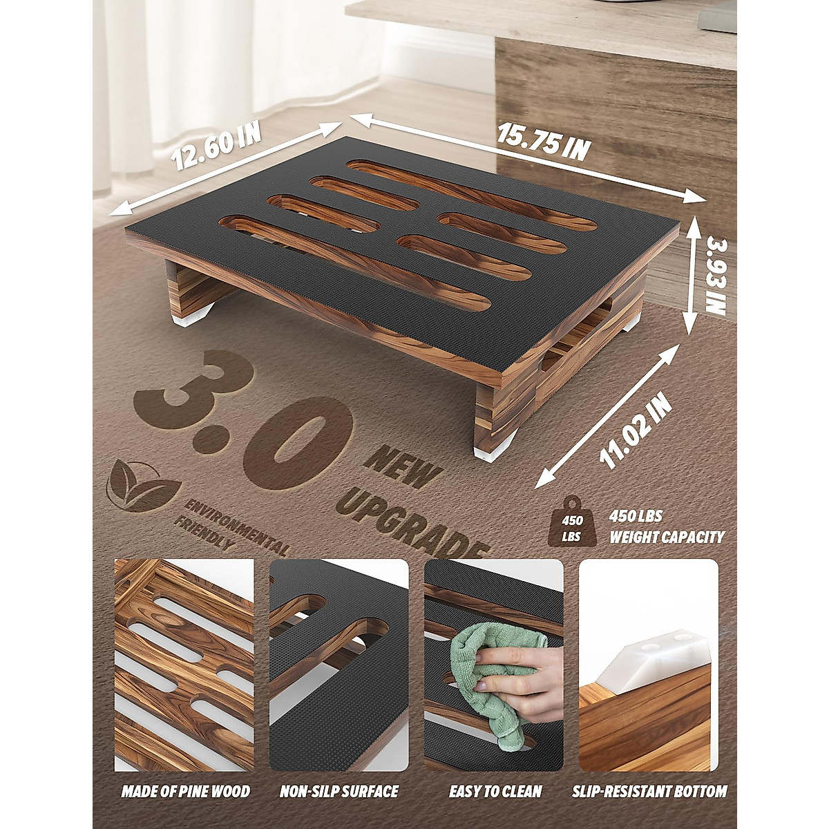 JOYOOSS Wooden Step Stool For Bed, Small Step Stool For Bed Steps For High Beds For Adults Wooden Step Stool For Adults, Step For Bed Wooden Foot Stool for Bathroom, Bedroom, Kitchen & Bedside Support