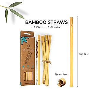 Reusable Bamboo Straws ECOHERO| Reusable Straw Cleaning brush, Handcrafted Bamboo Straw| Eco-Friendly Straws with Zero-Waste Packaging Biodegradable Straws Thick Organic Straws| 12 units large straws.