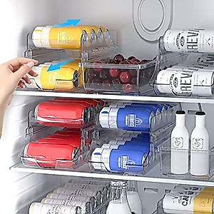 PENGKE Double-Layer Automatic Rolling Beverage Soda Can Storage Organizer,Clear Plastic Canned Food Dispenser,Fridge Organizer Bins for Freezer, Kitchen, Pantry, Countertops,Cabinets(1-Pack)