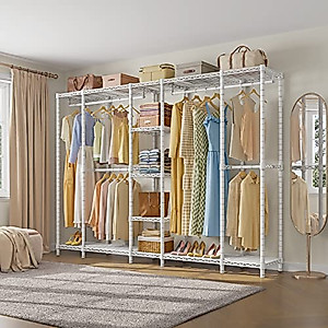 VIPEK Wire Garment Rack Heavy Duty Clothes Rack, Large Portable Wardrobe Rack Freestanding Clothing Rack Clothes Storage Organizer Closet for Bedroom, 89.8" Lx15.7 Wx76.4 H, Max Load 1300lbs, White