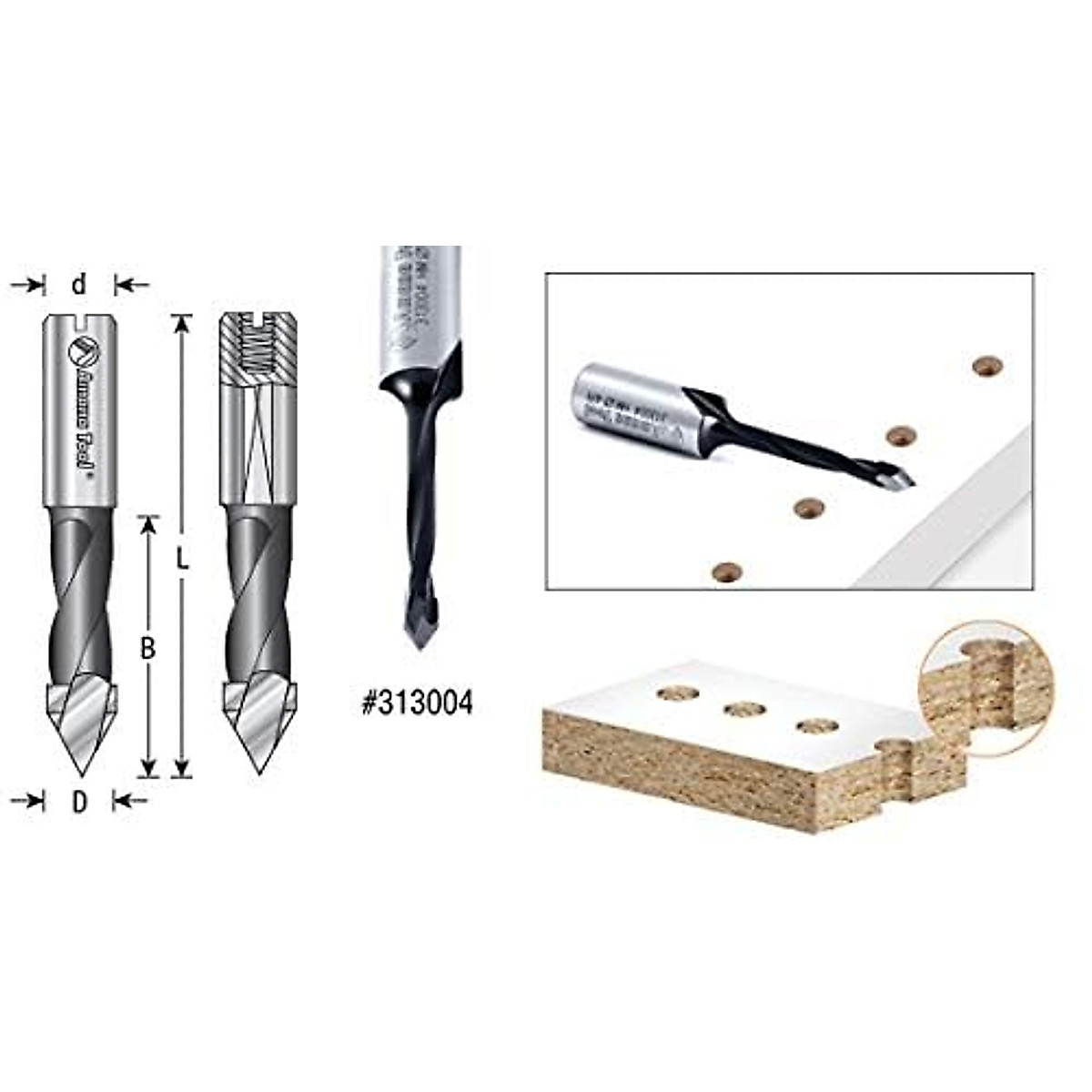 Amana Tool - 313005 Carbide Tipped Through-Hole Boring Bit R/H 5mm Dia x 57mm Long x 10mm
