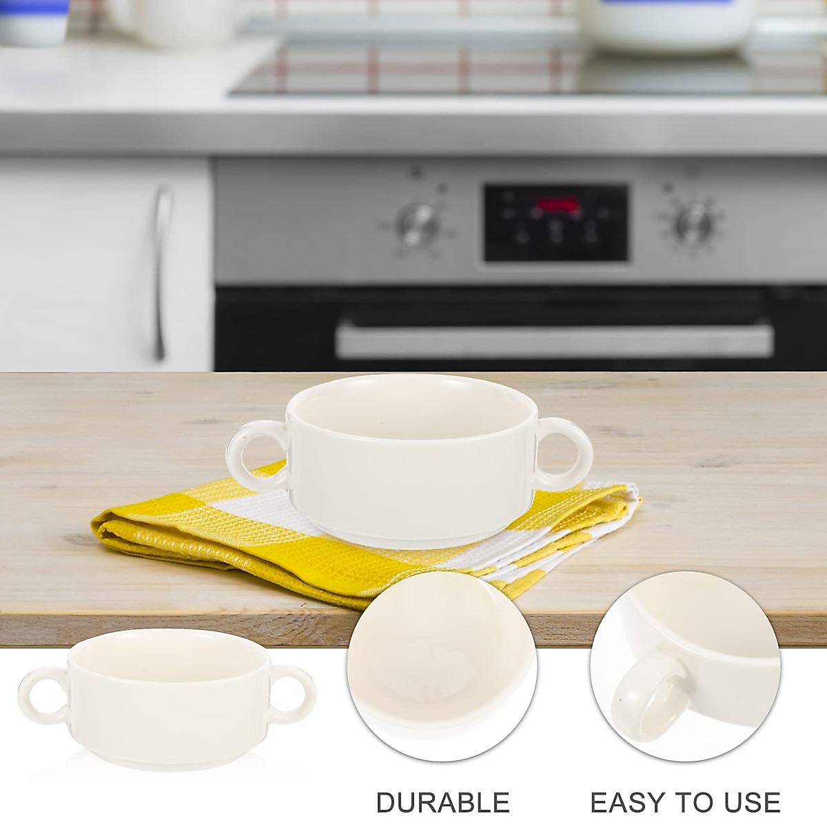 Hemoton Handle Soup Bowl Soup Bowls with Handles Ceramic Serving Bowls Porcelain Ramekin Bowl Set for Salad Cereal Dessert Ice Cream Stew Bowl White Soup Bowl Soup Bowl Soup Bowl Soup Bowl Soup Bowl