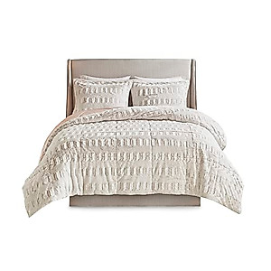 Madison Park Soft Plush Comforter Long Faux Fur Design, Mid Century, Modern All Season Down Alternative Bedding Set with Matching Sham, Full/Queen, Gia, Natural/Blush 3 Piece