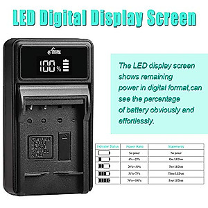 DMW-BCK7 Battery and Charger with LED Display Compatible with Panasonic Lumix DMC-TS30, DMC-FH25, FH27, FP5, FP7, FS16, FS18, FS22, FS35, FS37, DMC-S1, DMC-S2, DMC-S3, DMC-SZ1, DMC-SZ5, DMC-SZ7