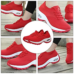 Holibanna 1 Pair Sneakers Platform Sneakers for Women Knit Sports Running Shoes Sneakers Sports Shoes Chunky Sneakers for Women Woman Sneakers Girl Child Knitting Lace up Work Shoes Red