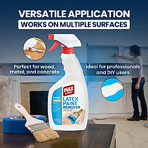 Max Strip Latex Paint Remover 22oz | Fast-Acting Water-Based Formula | Safely Removes Latex, Acrylic | For Wood, Metal, Concrete & Multiple Surfaces | Ideal for Drips, Spills & Overspray