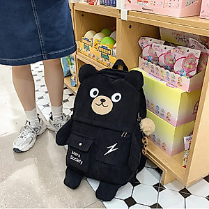 bafokrim Kawaii Backpack For Girls Boys teens Cute Bear Large Capacity Fashion Leisure Backpack With Small Bag (Black)