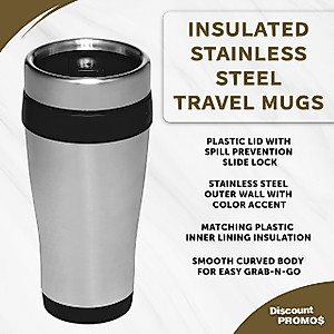 DISCOUNT PROMOS Insulated Stainless Steel Travel Mugs 16 oz. Set of 10, Bulk Pack - Perfect for Coffee, Soda, Other Hot & Cold Beverages - Black