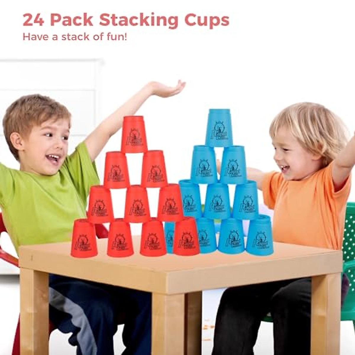 yeesport Sport Stacking Cups, 24pcs Sports Stacking Cups Speed Training Game for Challenge Competition Travel Party Gift for Kids and Adults (Blue & Red)