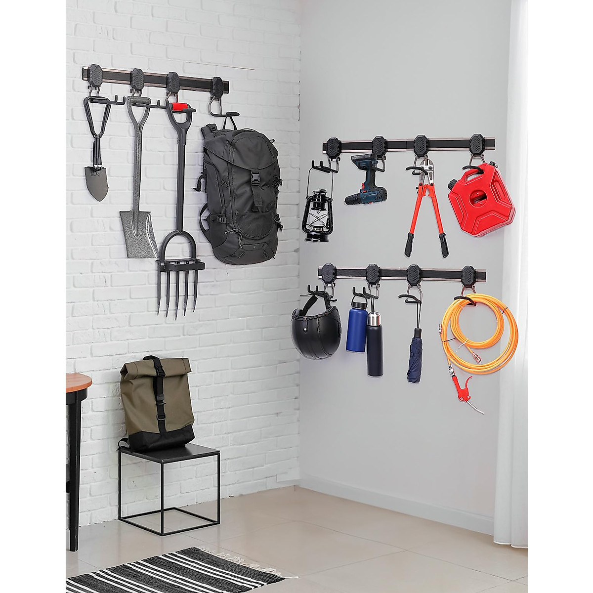 DEERFAMY 4 Pack Garage Storage Organization, Heavy Duty Wall Mount Garage Tool Organizer Support 66lbs, For Organizer Garden Yard Tool, Bikes