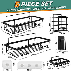 Shower Caddy, 5-Pack Shower Shelves Adhesive Shower Organizer No Drilling, Large Capacity Rustproof Stainless Steel Bathroom Show Shelf With Soap Holder, Food Storage Basket for Kitchen Storage