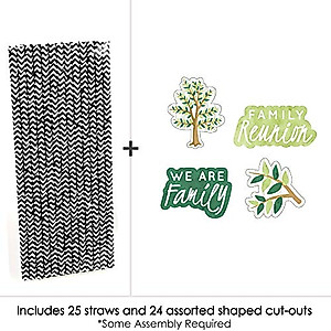 Family Tree Reunion - Paper Straw Decor - Family Gathering Party Striped Decorative Straws - Set of 24