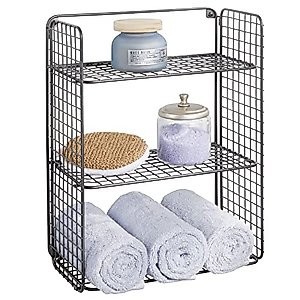 mDesign Metal Wire 3-Tier Hanging Shelf for Bathroom Storage - Wall Mounted Decorative Shelves - Floating Metal Bathroom Shelf Basket - Bathroom Wall Shelving - Concerto Collection - Graphite Gray