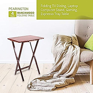 Pearington Folding TV Tray Table for Dining, Laptop Computer Stand, Gaming, Desk, 4-Pack, Espresso