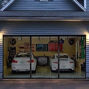 Magnetic Garage Screen Door for 2 Car Garage 19x9ft, Durable Heavy Duty Fiberglass Screen Mesh, Doors Screen with Magnets for Double Garage Doors Breathable, Easy Install, Pass-Through (Black, 19x9)