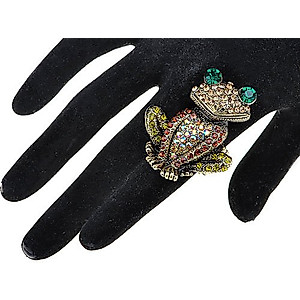 Alilang Adjustable Antique Golden Tone Multicolored Rhinestones Frog Toad Ring