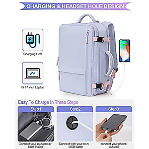 Getravel Travel Backpack for Women, Airline Approved Carry On Luggage As Personal Items, 17.3 inch Laptop Backpack, Waterproof Weekender Bag, Hiking Backpack(Purple)