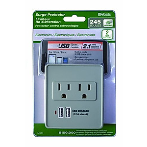 Coleman Cable 041051 2.1A USB Charger 2-Outlet 245J Surge Protector with Cradle Holder, White