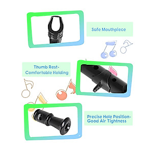 Mr.Power Soprano Recorder for Beginners School Students German Style C Key 8 Holes 3 Piece Instrument with Cleaning Rod, Thumb Rest, Fingering Chart, Packing Bag (Black)