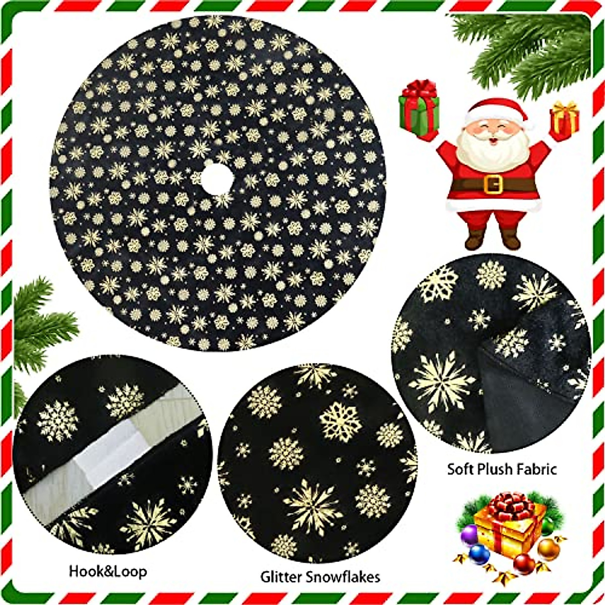 Black Tree Skirts Christmas Decorations 30 Inches Faux Fur Xmas Tree Skirt Rustic Tree Floor Mat Carpets with Snowflakes Small Halloween Tree Skirt for Tabletop Trees Xmas Tree Cover for All Occasions