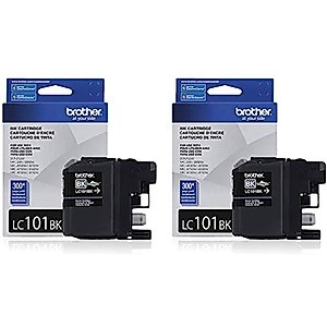 Brother Genuine Black Ink Cartridge 2-Pack, LC101BK, Replacement Black Ink, Page Yield Up to 300 Pages Each, LC101