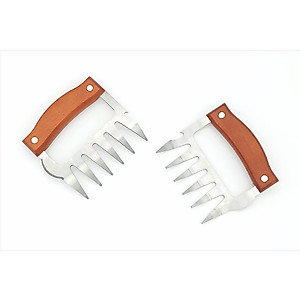 Great American Griller Meat Shredding & Chicken Shredders | Ultra-Sharp Blades & Heat Resistant Handle | Sturdy Wood - Stainless Steel Construction | for Shredding of Meat | Set of 2