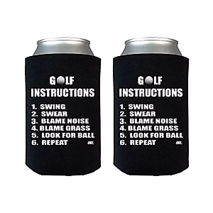 Funny Golf Instructions Joke Gag Gift for Golfer Collapsible Beer Can Bottle Beverage Cooler Sleeves 2 Pack