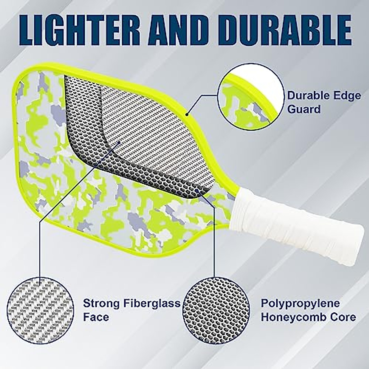 INSUM Camouflage Graphite Fiberglass Pickleball Paddles - Set of 4 Lightweight Paddles,4 Pickleball Balls,4 Overgrips with Cover Bag Pickleball Multiple Colors for Beginner