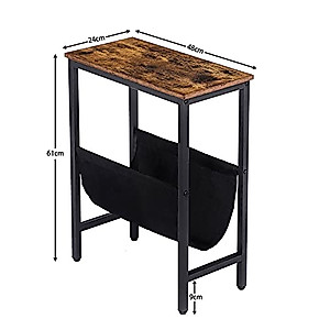 HIGOH Bedside Table Side Table with Storage Narrow End Table with Magazine Holder Sling Bedside Nightstand Coffee Table for Small Space Brown