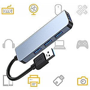 USB Hub, HILZO 4 Port Multiple USB Hub, USB 3.0, USB 2.0 Hub, Slim Portable USB Splitter, Office Accessories, Compatible with Surface, XPS, Dell, HP, Laptop, Desktop, PC, MacBook Pro Air, iMac, More