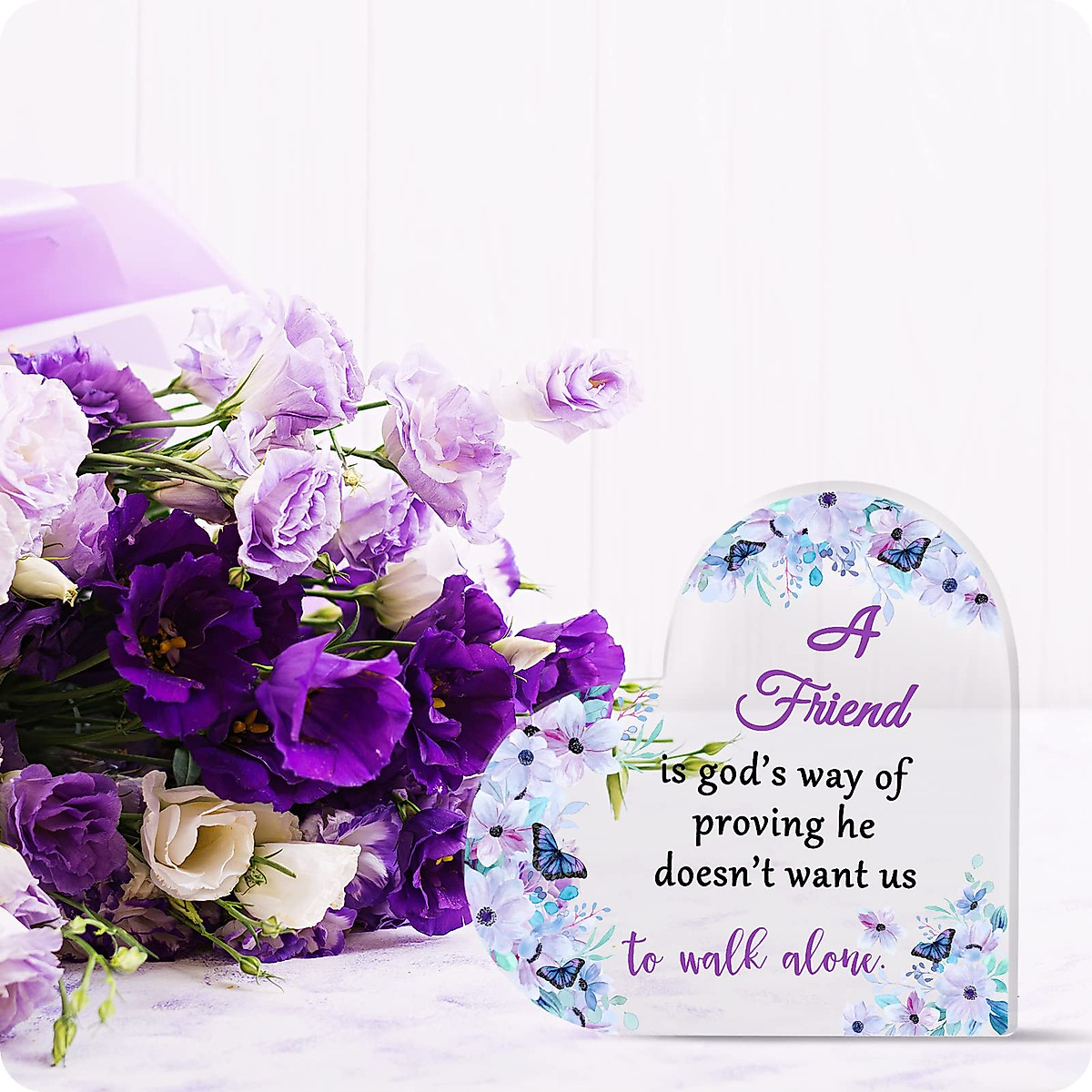 Friendship Gifts for Women Acrylic Hearts Inspirational Gift Purple Flowers Gifts Christian Gifts for Women Best Friend Thankful Gifts for Birthday Thanksgiving Day Holiday Gift (Purple Flowers)
