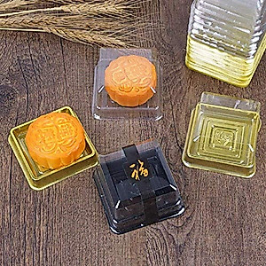 50 Pack Gold bottom Clear cover plastic mini cake box - muffin box - moon cake box - mung bean cake snow Mei Niang box（bottom 2 1/4 Inch X high 1-1/2 Inch）
