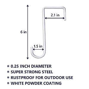 JOYSEUS 24pcs Vinyl Fence Hooks, 2 x 6 Inches Patio Hooks, White Powder Coated Steel Fence Hooks Hangers for Hanging Plants, Lights, Pool Equipment