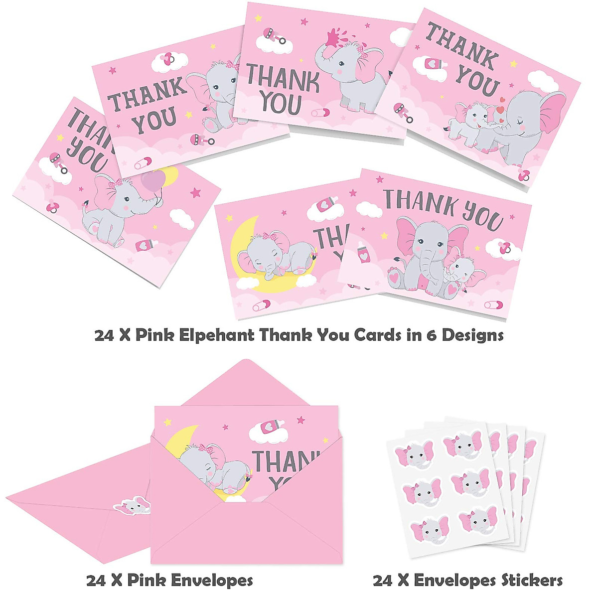 Baby Shower Thank You Cards 24pcs Baby Shower Cards for Girl Thank You Card with Envelopes & Stickers Pink Little Peanut Baby Shower Thank You Cards Girl Baby Birthday Favors Gift Cards