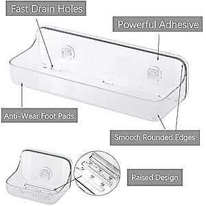 TZAMLI Shower Caddy with Soap Dish, Adhesive Shower Organizer Plastic Shower Shelf Wall Mounted Shower Rack for Bathroom Storage (Clear, 3 Pack)