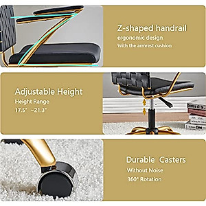 CAROCC Modern Leather Desk Chiar Gold and Black Office Chair Cute Desk Chiar Mid Back Conference Chairs with Wheels and Arms Comfortable Computer Swivel Task Chair(Black)