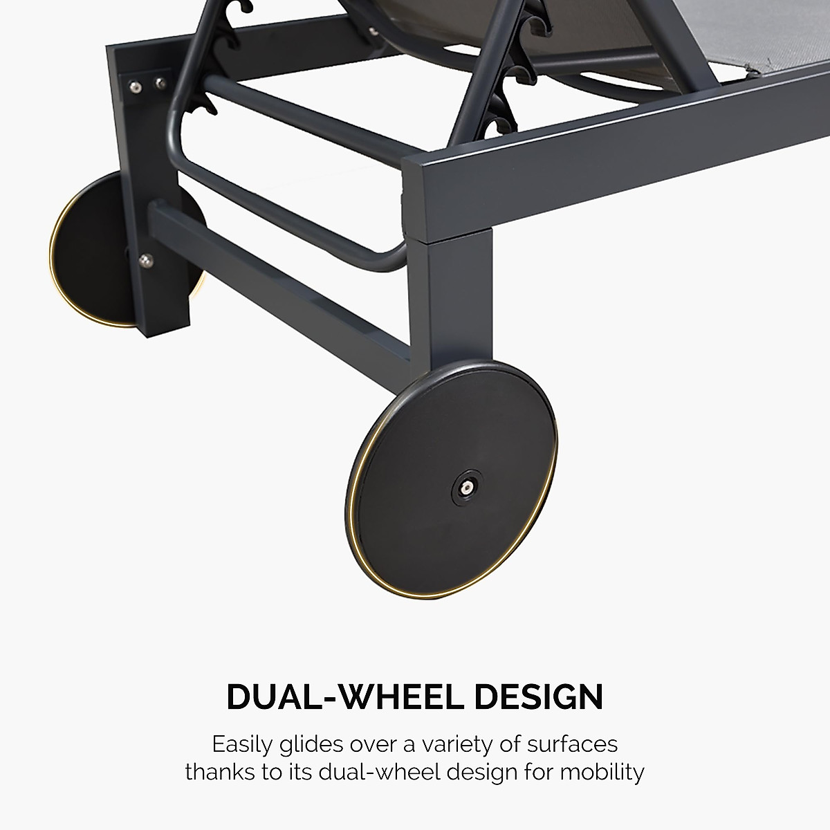 PURPLE LEAF Outdoor Chaise Lounge with Wheels for Outside 2 Pieces Aluminum Patio Lounge Chair with 5 Adjustable Position for Outdoor, Beach, Yard, Pool, Side Table Included, Grey