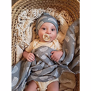 Miaoberry 100% Organic Cotton Muslin Blanket| Sage Green Rainbow Baby Swaddle Set| Newborn Boy Girl Unisex Neutral| Boho Vintage Monthly Picture Blanket