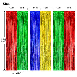 Blue Red Green Yellow Party Decorations, Blue Red Green Yellow Foil Fringe Backdrops Streamer Tinsel Curtains for Graduation Boys Girls Birthday Baby Shower Party Decor (3Pack)