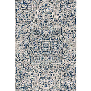 JONATHAN Y Estrella Bohemian Medallion Textured Weave Indoor/Outdoor Navy/Gray 4 ft. x 6 ft. Area-Rug, Coastal,Easy-Cleaning,HighTraffic,LivingRoom,Backyard, Non Shedding (SMB105B-4)