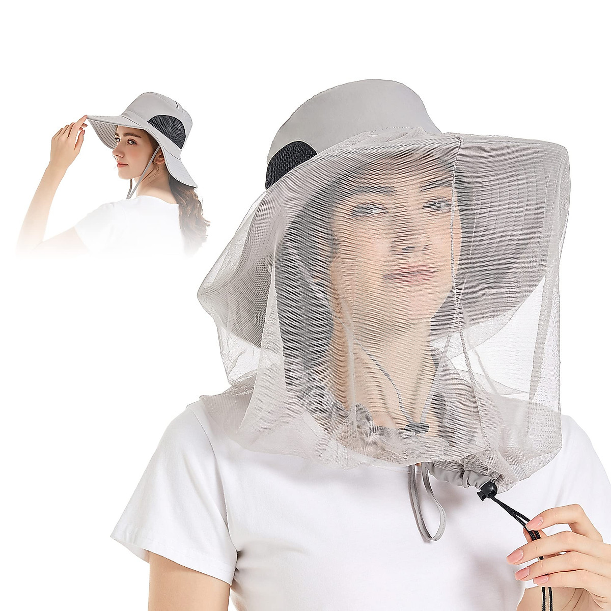 Mosquito Net Hat - Safari Sun Visor Hat with Removable Bug Net for Outdoor Men and Women