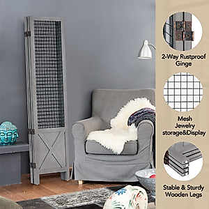 Wnutrees 4 Panel Gridwall Display, Portable Freestanding Display Board for Craft/Art Shows, Retail, Events, Decorative Wood Room Divider Folding Screens, Grey