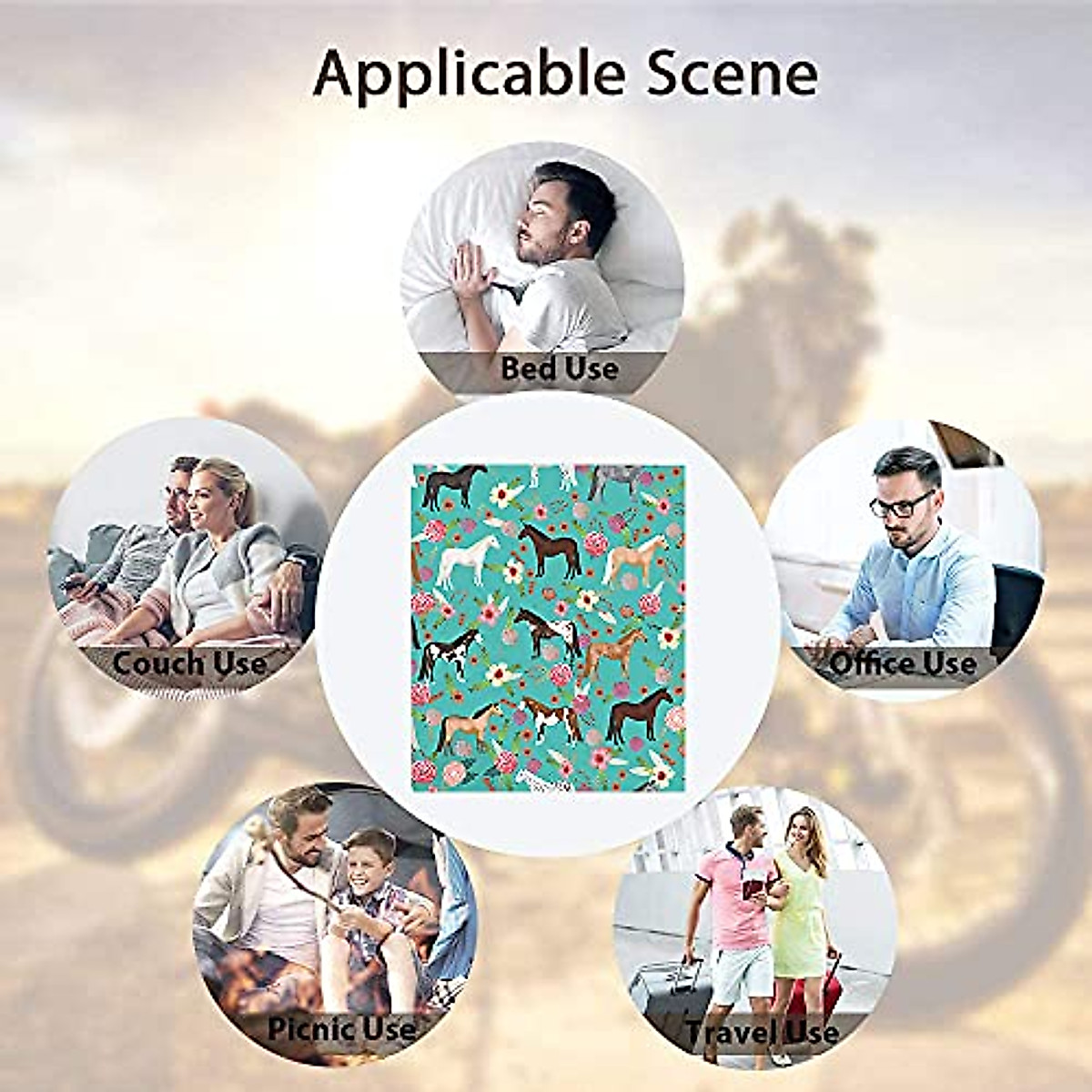 Horse Blanket Various Horse 3D Printing Throw Blanket Super Soft Flower Fleece Blanket Animal Horse Sherpa Blanket Horse Gifts for Girls and Women Sofa Couch Bed and Office (Green, 59 X 79 in)