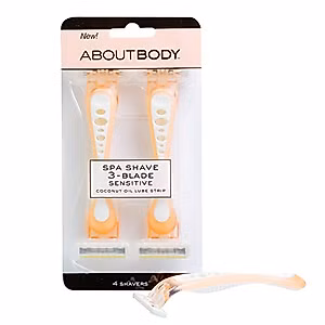 About Face Body Spa Shave 3-Blade Sensitive Disposable Razors With Coconut Oil Lube Strip, 4 Count