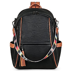 FADEON Leather Laptop Backpack Purse for Women Laptop Backpacks, Designer Mutiple Pockets Ladies Shoulder Bags Black