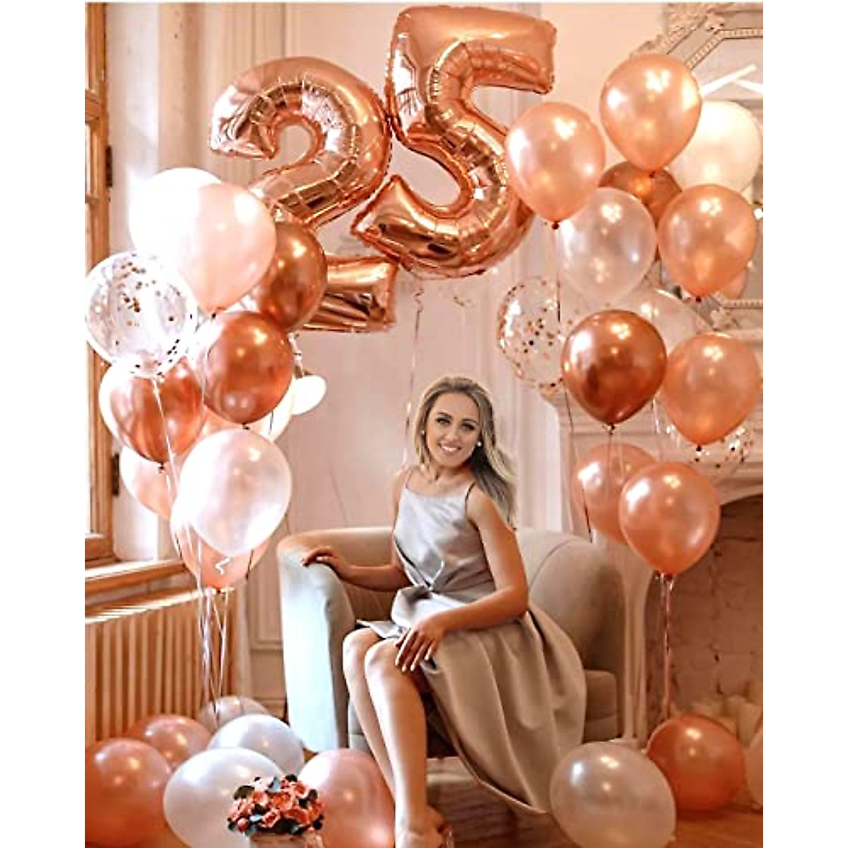 Rose Gold Birthday Party Balloons, 50pcs12 Inch Birthday Balloons Rose Gold White Confetti Balloons For Girls Birthday Party decorations