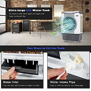 COSTWAY Evaporative Air Cooler, 3450 CFM Swamp Cooler with 100°Oscillation, 210W Cooling Fan, 3 Speeds & 3 Modes Cools up to 1800 Sq. ft, AC Unit with 4 Universal Casters for Indoor & Outdoor