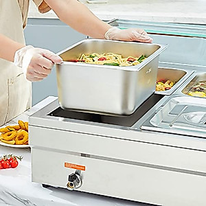 6-Pan Commercial Food Warmer with Tempered Glass Cover - Stainless Steel Countertop Electric Steam Table for Catering and Restaurants