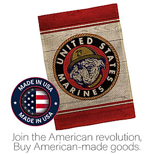 Marine Bulldog Burlap Garden Flag - Set with Stand Armed Forces Corps USMC Semper Fi United State American Military Veteran Retire Official - House Banner Small Yard Gift Double-Sided 13 X 18.5